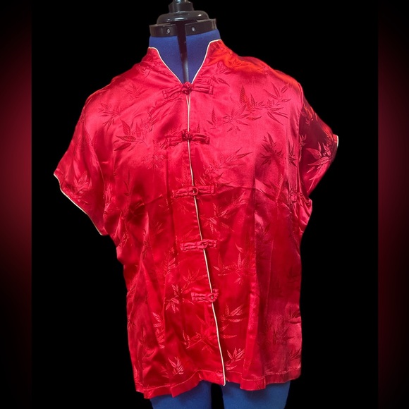 Tops | Red Polyester Chinese Blouse | Poshmark
